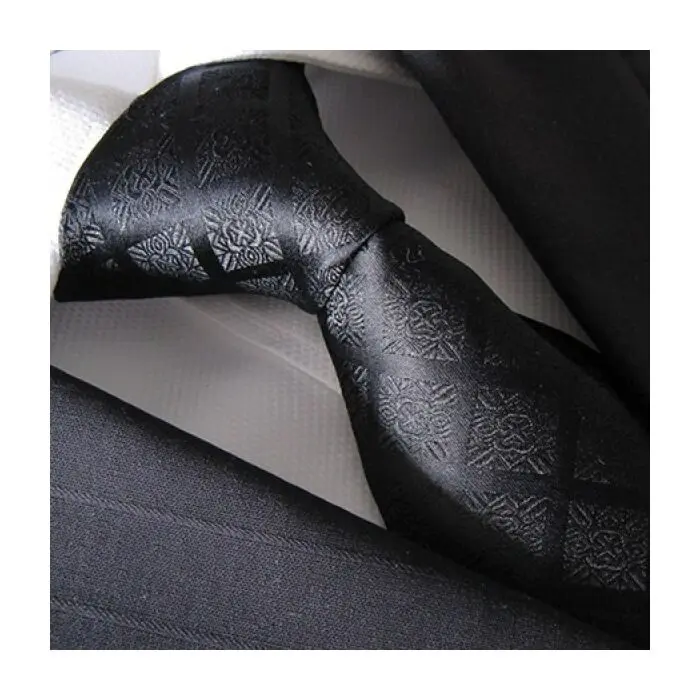 Black Check Skinny Polyester Tie