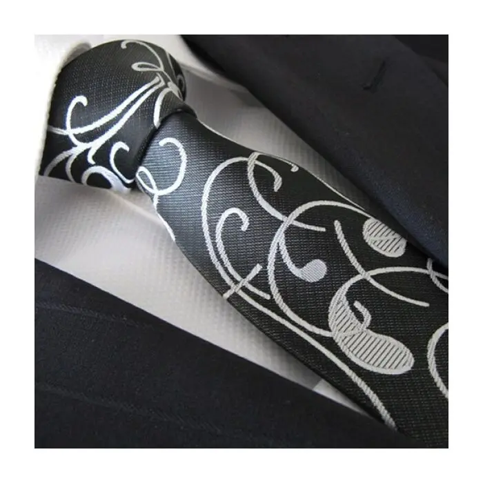 Black Paisley Skinny Polyester Tie
